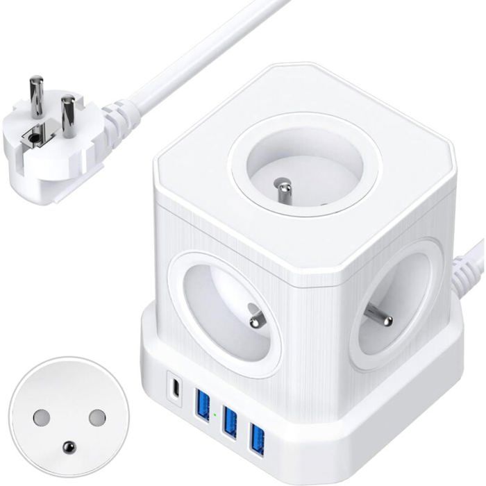 Multiprise Cube 9-en-1 avec USB 5 Prises EU avec 3 Ports USB-A et 1 ...