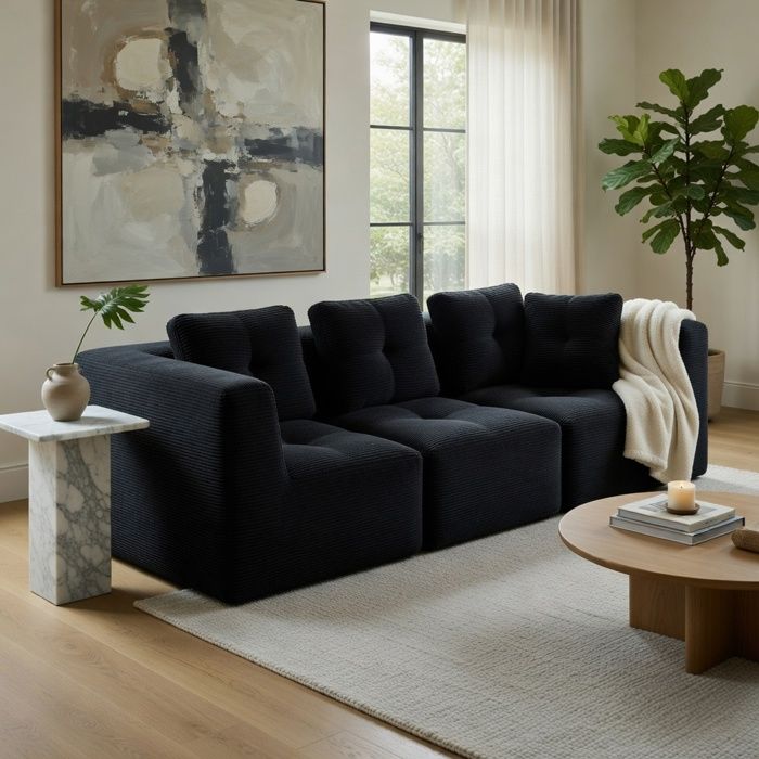 Canapé sectionnel sans armature, angle, cord, 3 places, assise profonde ...