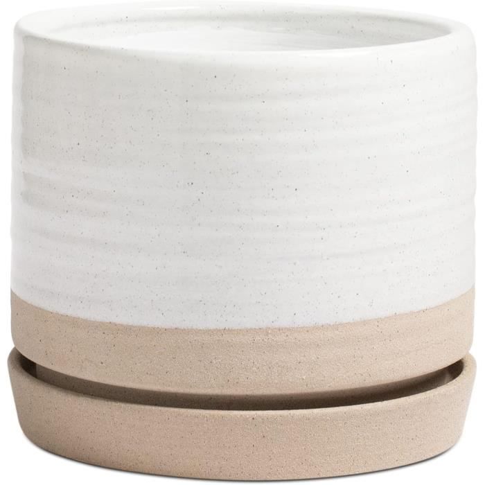 Pot de fleurs rond en céramique avec trou de drainage et soucoupe pour ...