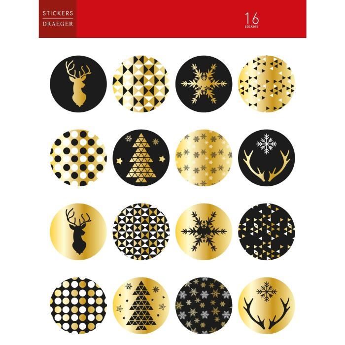 Stickers - DRAEGER PARIS - Pastilles Cadeaux - Noir & Or - 20 Motifs ...