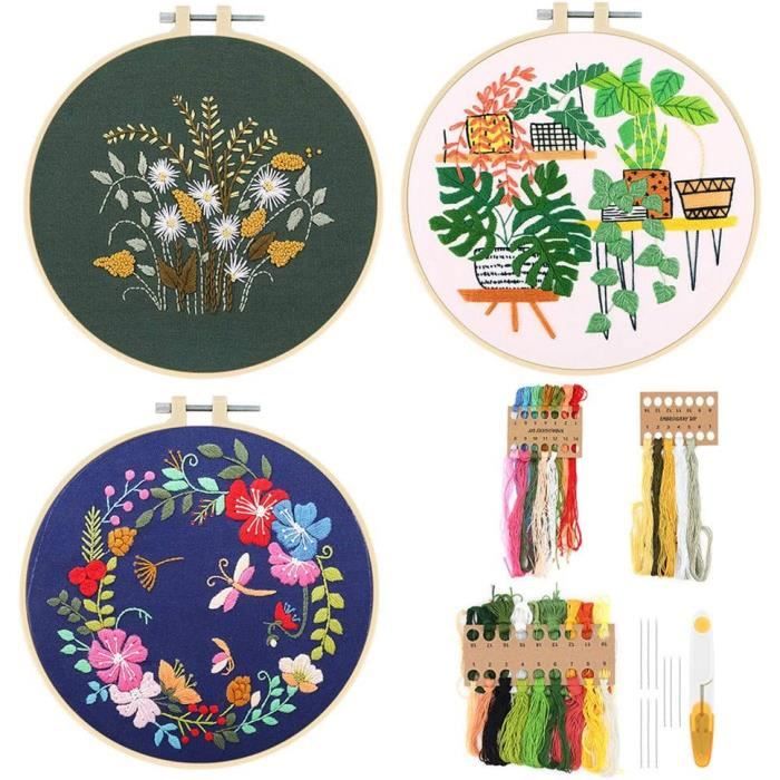 Ensemble de 3 kits de démarrage de broderie avec motif et instructions ...