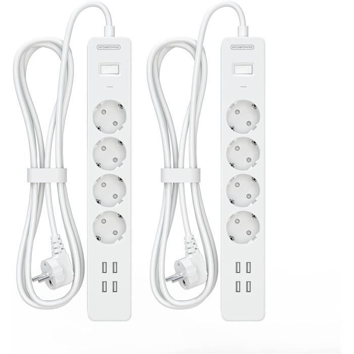 Multiprise Parafoudre Usb, 2 Blocs, Multiprise Electrique 4 Prises Avec ...