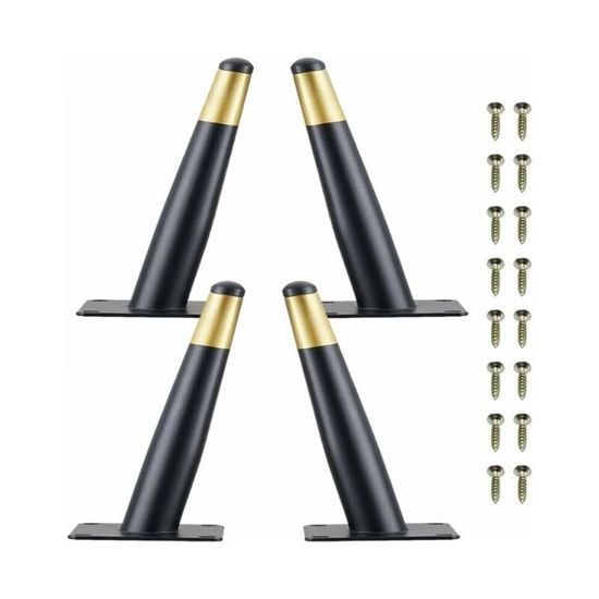 Set de 4 Noir+Doré Pieds de Meuble 10cm Pieds pour Table Chaise en Métal avec Base Silencieuse ...