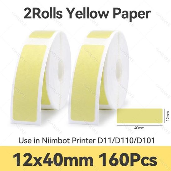 2Rouleaux Jaune-Rouleau de papier de remplacement pour imprimante thermique Niimbot D11 D110 ...