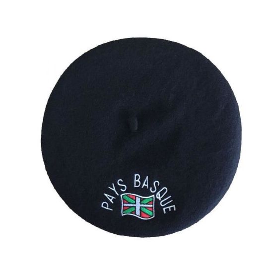 Béret Basque Noir - Brodé Pays Basque - 100 % Laine - Euskal Txapela ...