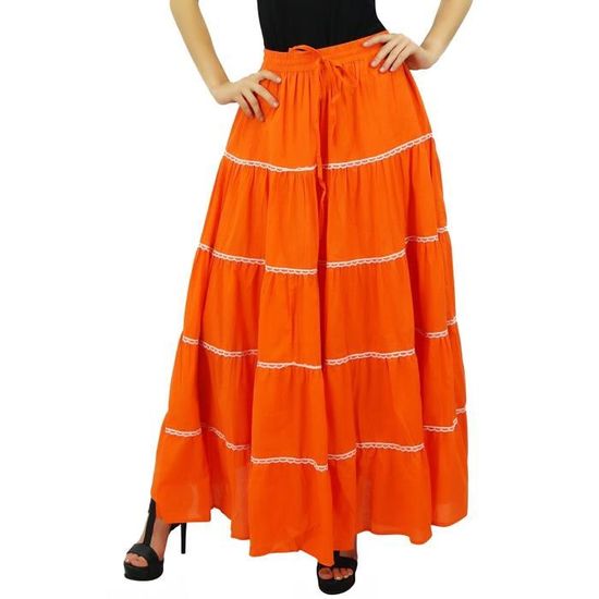 Jupe EGU4C longue Flaired coton Boho Maxi Bas taille élastique Indian ...