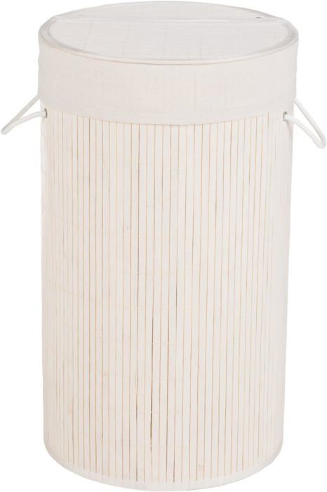 Blanc Blanc Panier à linge Bamboo rond blanc - corbeille à linge, avec ...