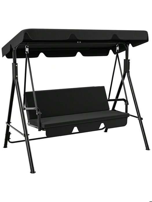 DWVO Balancelle de Jardin suspendu 3 Places Noir en Polyester Structure ...