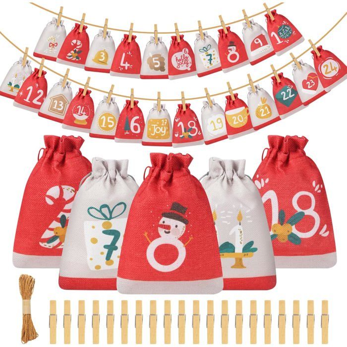 Calendrier de l'Avent de Noël vierge 2025 avec 24 sachets en tissu ...