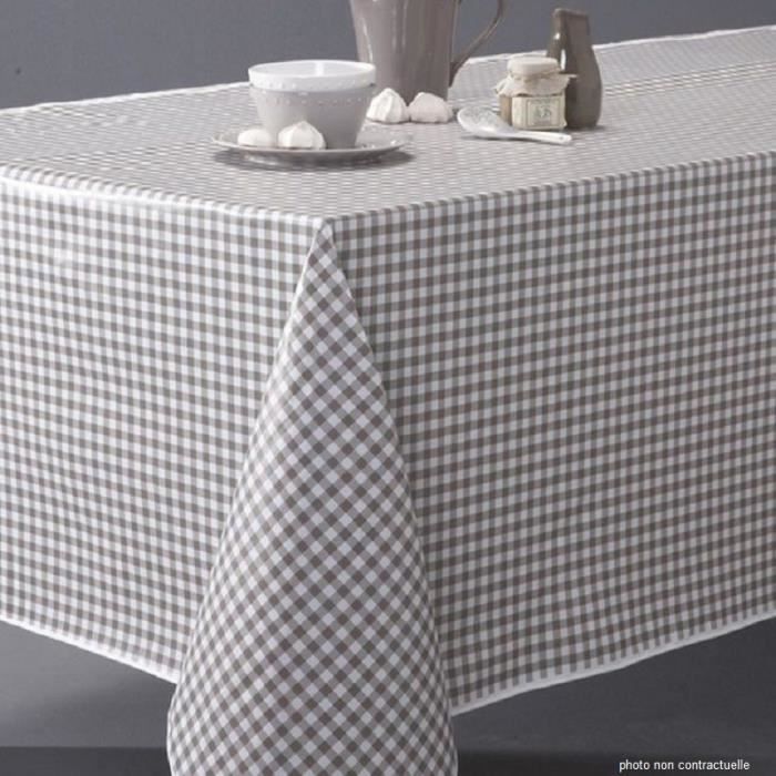 Nappe en toile cirée rectangulaire 140x250 cm Petit vichy taupe ...