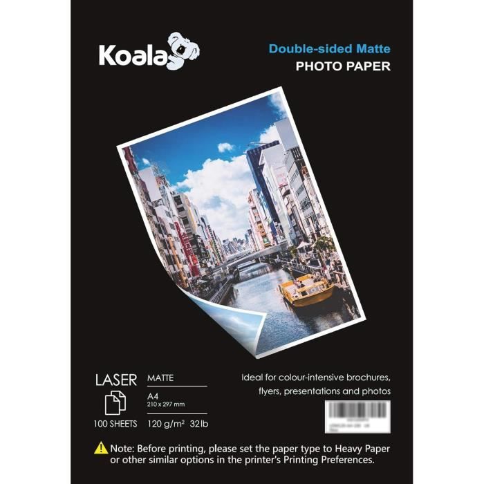 Papier Photo Double Face Mat pour imprimante LASER, A4, 120 g-m², 100 ...