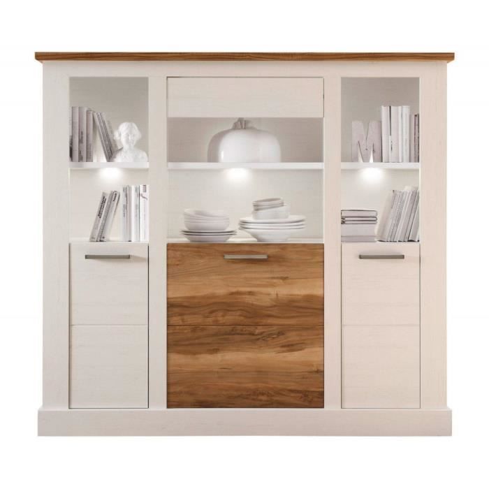 Buffet vitré 3 portes et 4 niches ouvertes coloris blanc et noyer ...