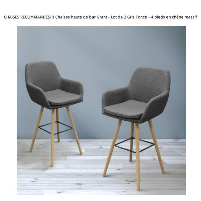 CHAISES RECOMMANDÉS!!! Chaises haute de bar Grant - Lot de 2 Gris Foncé ...