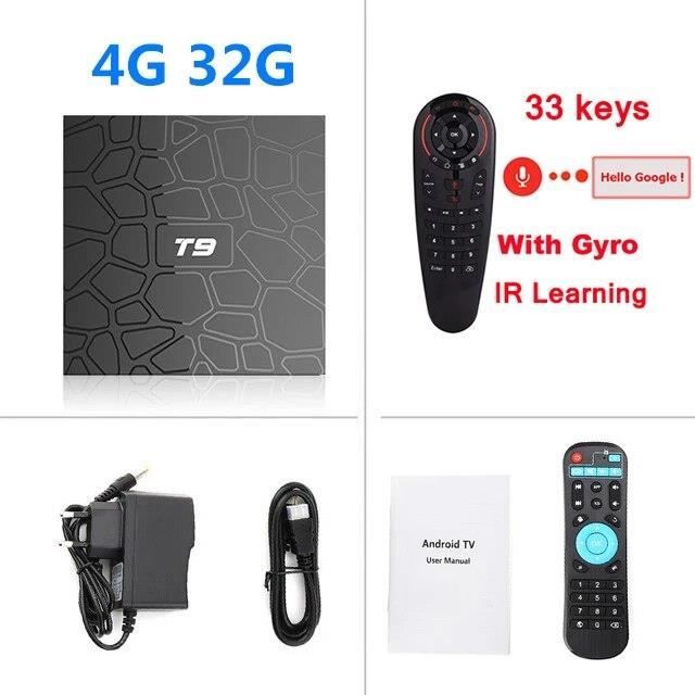 Boîtier Smart TV T9,Android 9.0,RK3318,4 Go RAM,64 Go ROM,4K,2 Go-16 Go ...