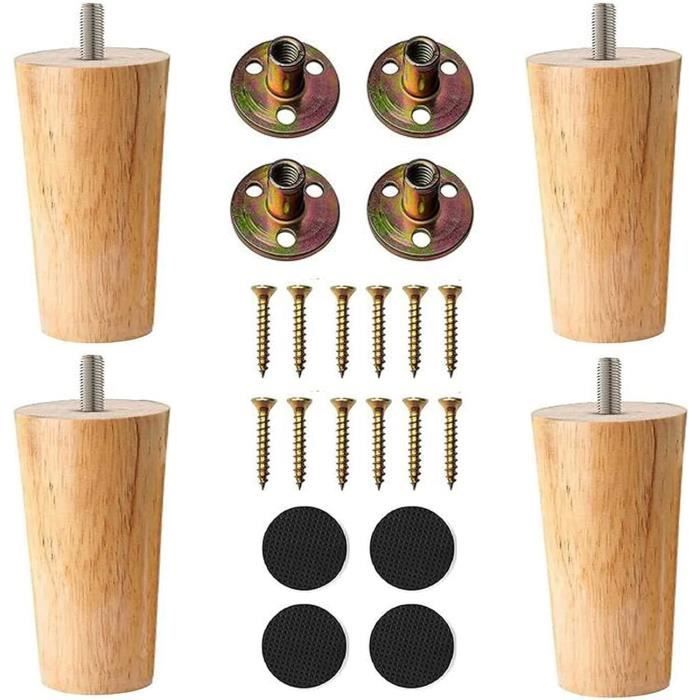 Pieds de Meuble en Bois,4PCS Pieds de Canapé de Rechange Pied de Lit ...
