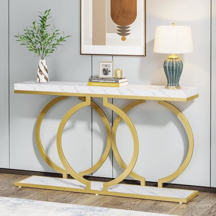 Table Console dorée de 140 cm, Table d'entrée Moderne avec Pieds en ... Table Console dorée de 140 cm, Table d'entrée Moderne avec Pieds en ...