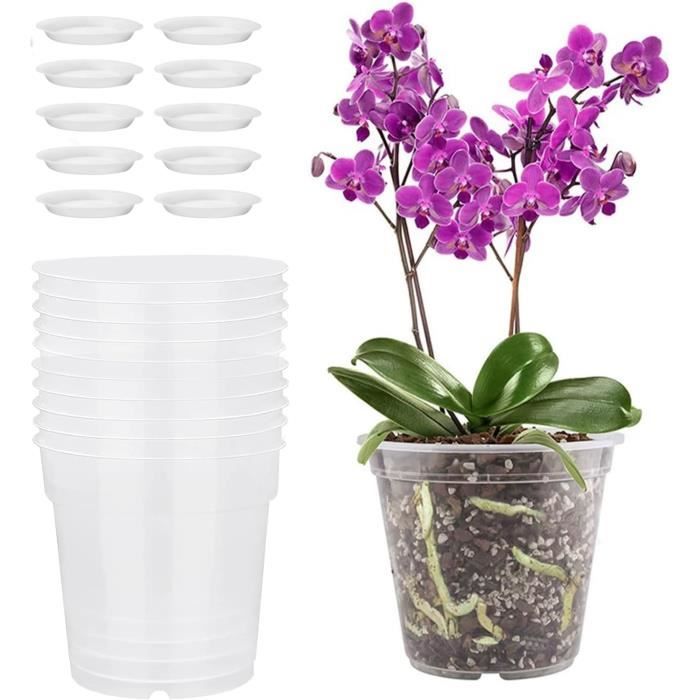 10 Pièces Pot Orchidée Transparent Pot De Fleur Plastique Avec Trous De ...