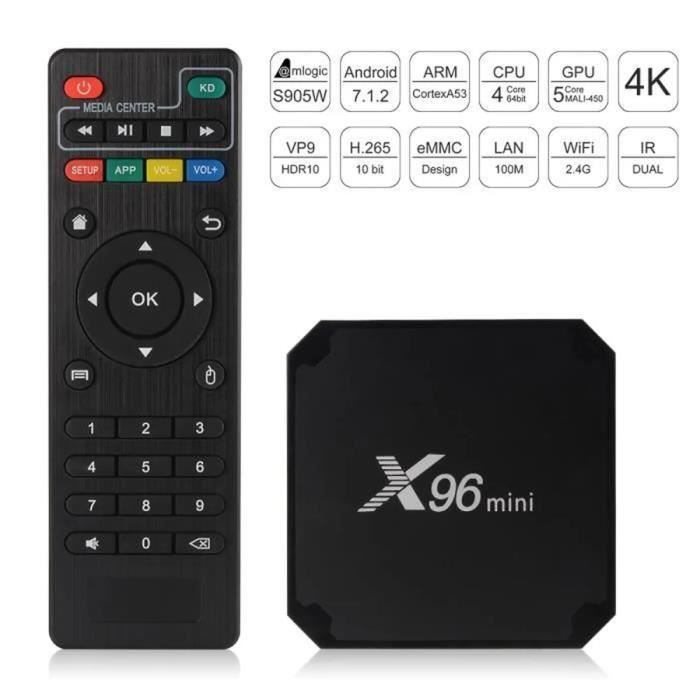 96 Mini Android TV Box Android 7.1 TV Box Amlogic S905W Quad-Core 2 Go + 16 Go 4K HD WIFI Media ...