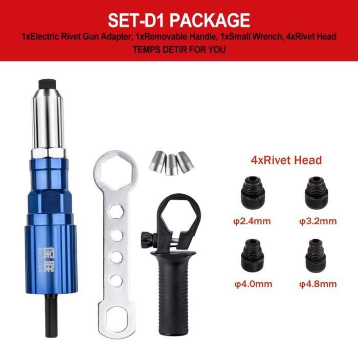 RIVEUTEUSE,blue--Perceuse à écrou sans fil, pistolet à riveter électrique 2.4mm 4.8mm ...