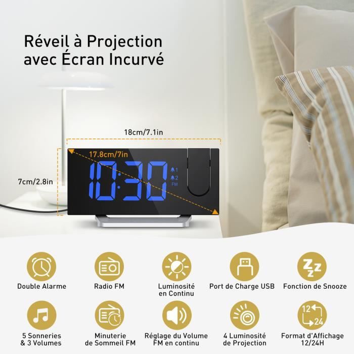 Radio Réveil Projecteur Plafond, HOMASY Réveil Projection avec 5 sons d ...