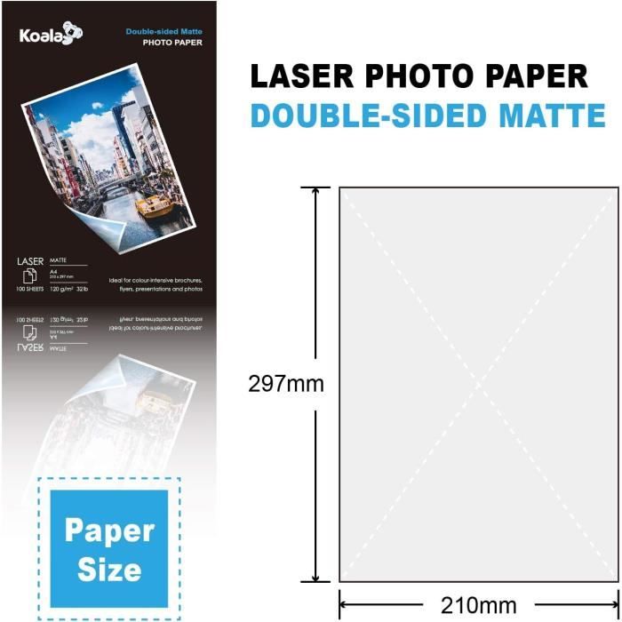 Papier Photo Double Face Mat pour imprimante LASER, A4, 120 g-m², 100 ...