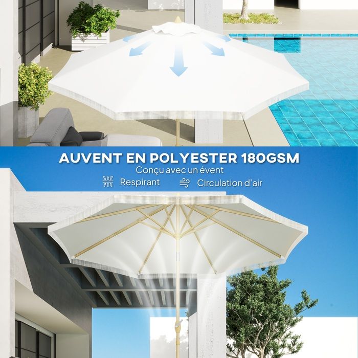 Parasol de jardin inclinable parasol avec manivelle à franges style ...