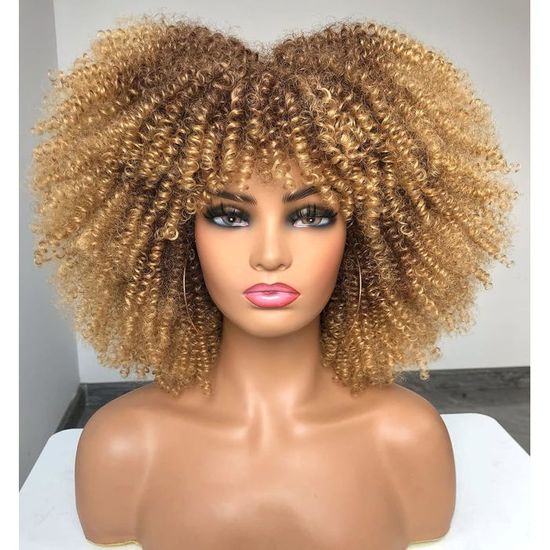 CoCrowns 14 Inch Short Curly Afro Wigs for Black Women (Ombre Blonde ...