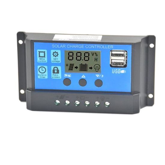Contrôleur de charge régulateur de panneau solaire USB 30A 12V-24V avec double USB b12775 ...