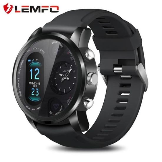 LEMFO T3PRO montre intelligente double fuseau horaire Sport hommes étanche fréquence cardiaque ...
