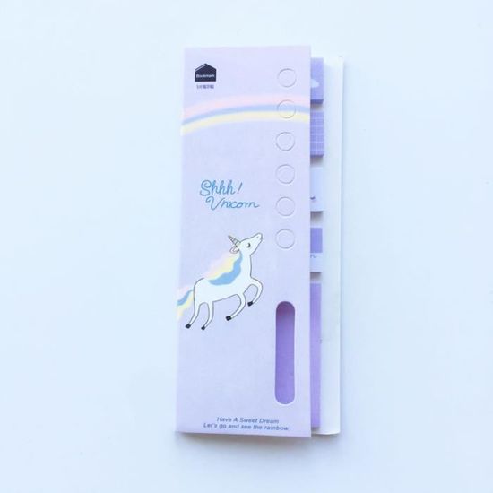 MARQUE-PAGE,Violet--Notes autocollantes licorne arc en ciel de dessin ...
