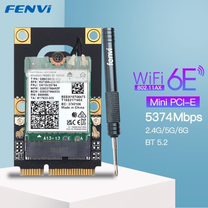 Mini PCIe AX210 - Carte Wi-fi 6e Intel Ax210 802.11ax, 5374 Mb-s, 2.4-5 ...