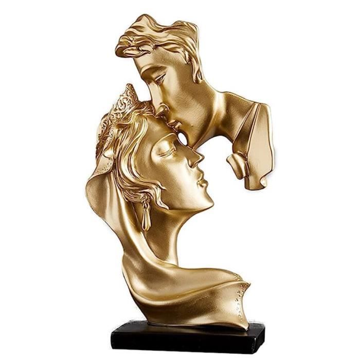 Couple Résine Or Statue Baiser Amoureux Sculpture Bureau or - Cdiscount Maison