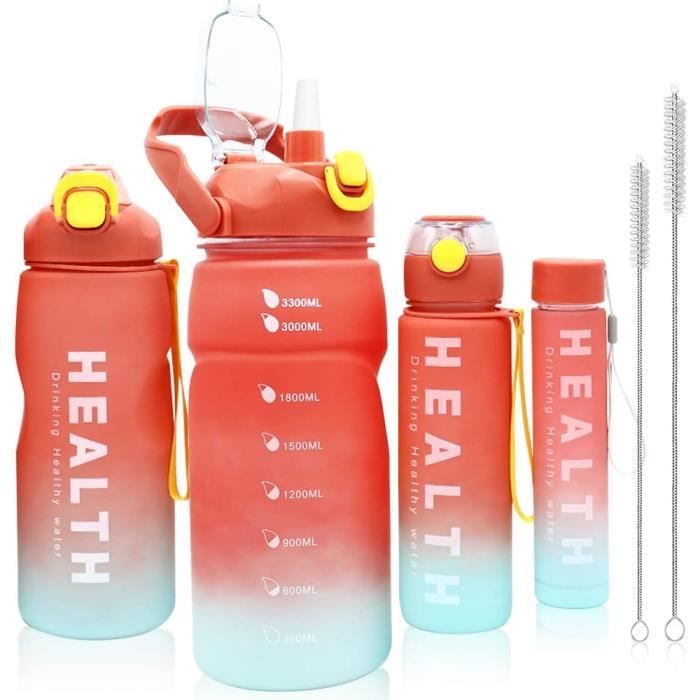 Bouteille D'Eau 3L Avec Paille,Lot De 4 Gourdes (3,3L-1500Ml-700Ml-300Ml), Sans Bpa,Gourde Sport ...