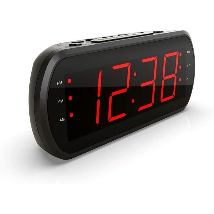 Radio Réveil Grand Affichage LED FM,Dual Alarme,LED Rouge 1 Port USB ...