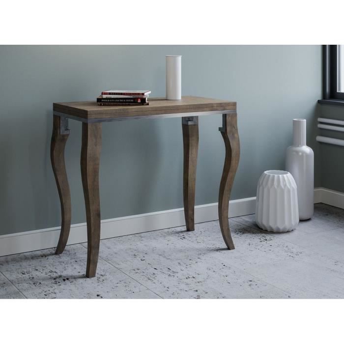 Console extensible bois noyer et métal argenté 4 personnes 45 à 90 cm ...
