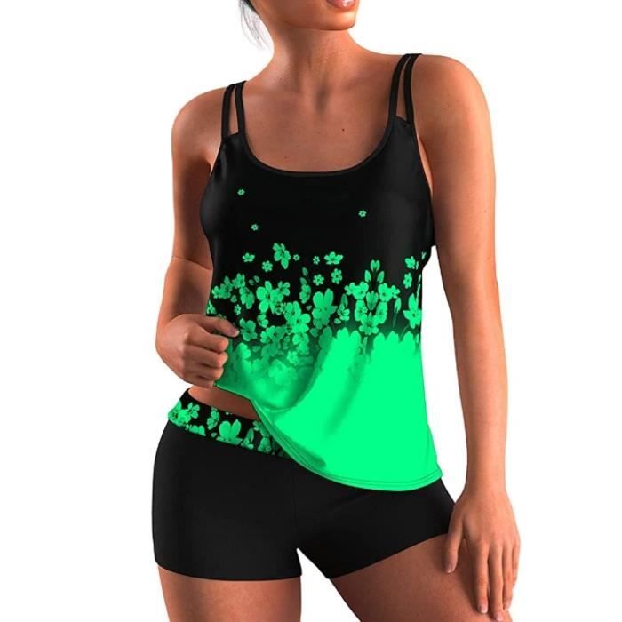 Maillot De Bain Femme 2 Pièces Tankini Shorty Ensembles Imprimé Floral ...