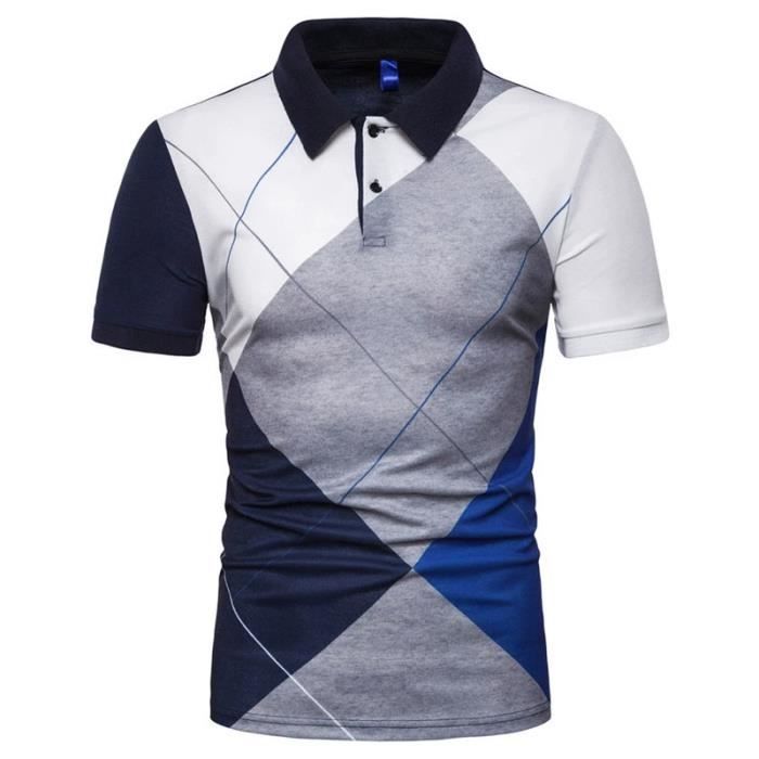 Polo Homme Manche Courte Contraste Couleur Fashion Slim Fit Col À ...