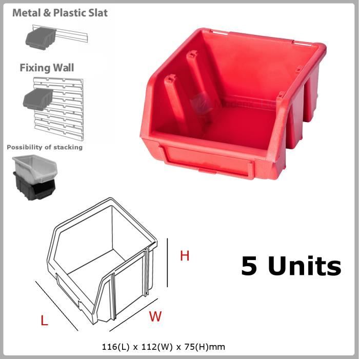 5 x Ergo mini Rouge Bac de rangement Bacs en plastique 116x112x75 ...