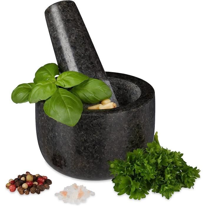 Mortier en granit avec pilon, robuste, pour épices, herbes, mortier en ...