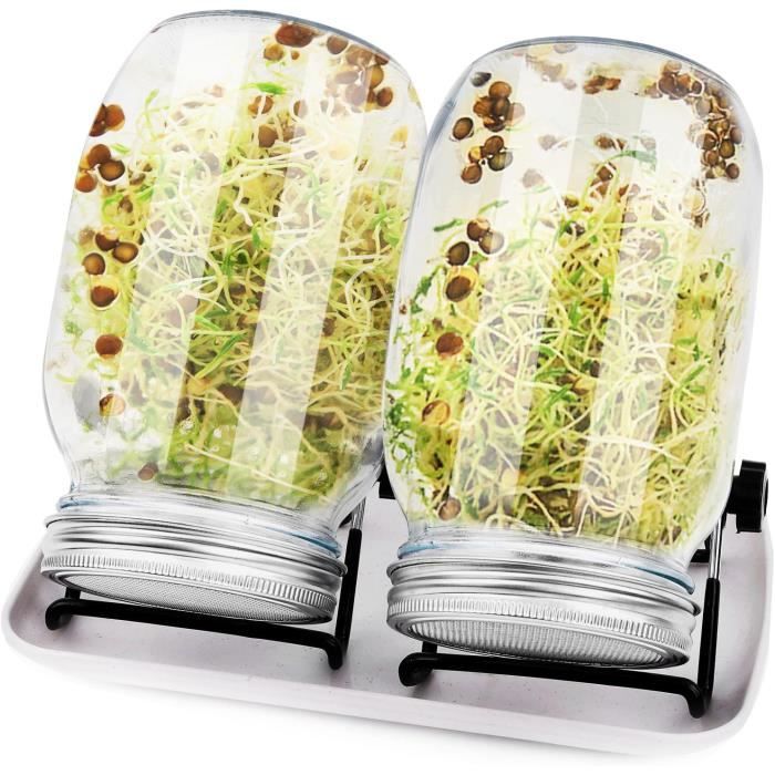 Sorliva 2 Set Bocaux à Germer,Germoir en Verre 1000ml Bocal Mason de ...
