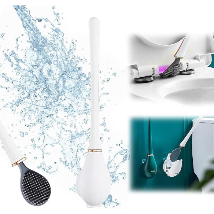 Brosse WC flexible en silicone, brosse WC en silicone avec support à séchage rapide, tête plate ...