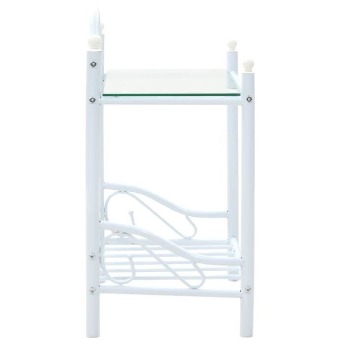 ZHUO Table de chevet Acier et verre trempé 45 x 30,5 x 60 cm Blanc ...