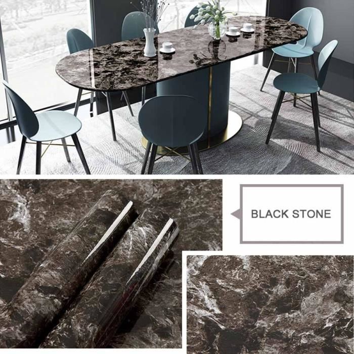 Papier peint,Glossy Black stone-2m x 40cm--Film auto adhésif blanc mat ...