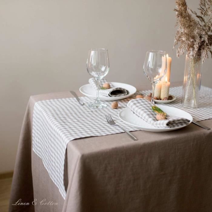 Nappe De Table En Tissu Drap De Table À Manger Hygge - 100% Lin Beige ...