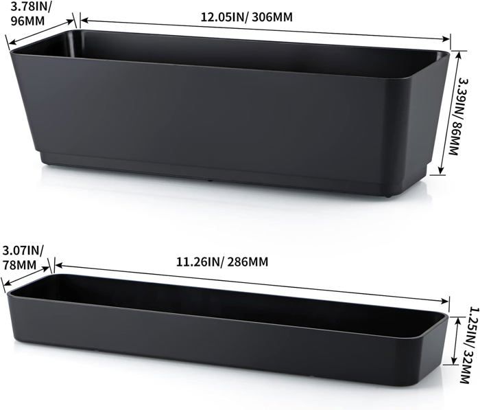 Noir 3 Pcs 30,6cm Bac a Fleurs rectangulaire, Pot de Fleurs ...