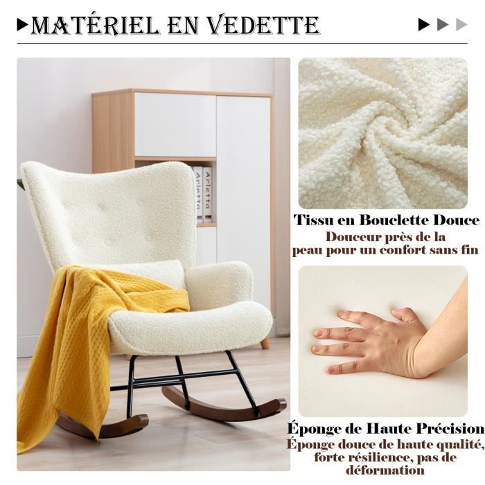 Fauteuil à Bascule Chaise Berçante Allaitement Bébé en Tissu Bouclette ...