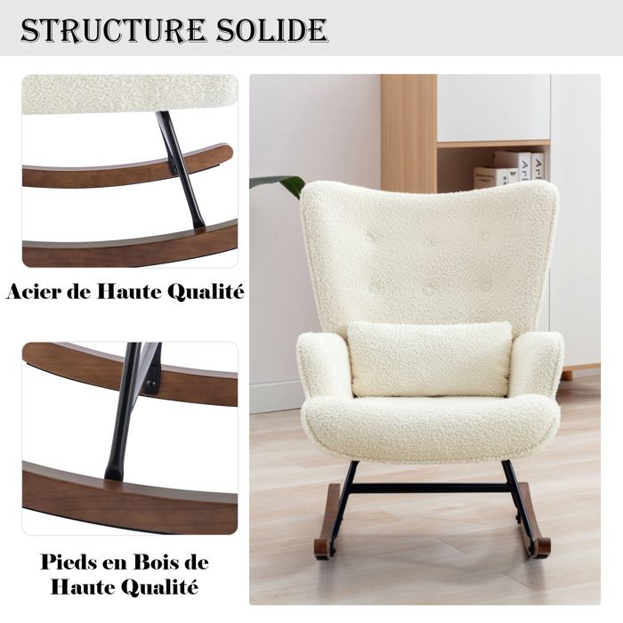 Fauteuil à Bascule Chaise Berçante Allaitement Bébé en Tissu Bouclette ...