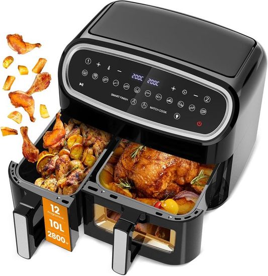 Friteuse Sans Huile Double, Air Fryer Tour, Capacité Xxl De 10 Litres, 12 Programmes Préétablis ...