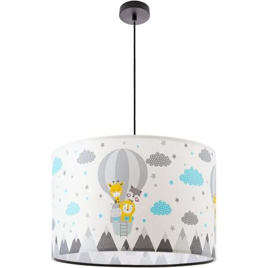 Lampe Chambre Enfant De Bébé Plafonnier Suspension Montgolfière Nuages Animaux Zoo Pastel E27 ...