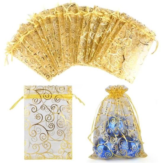 100 Pcs Sachets En Organza Or, 15 X 20 Cm, Pochette Cadeau En Organza ...